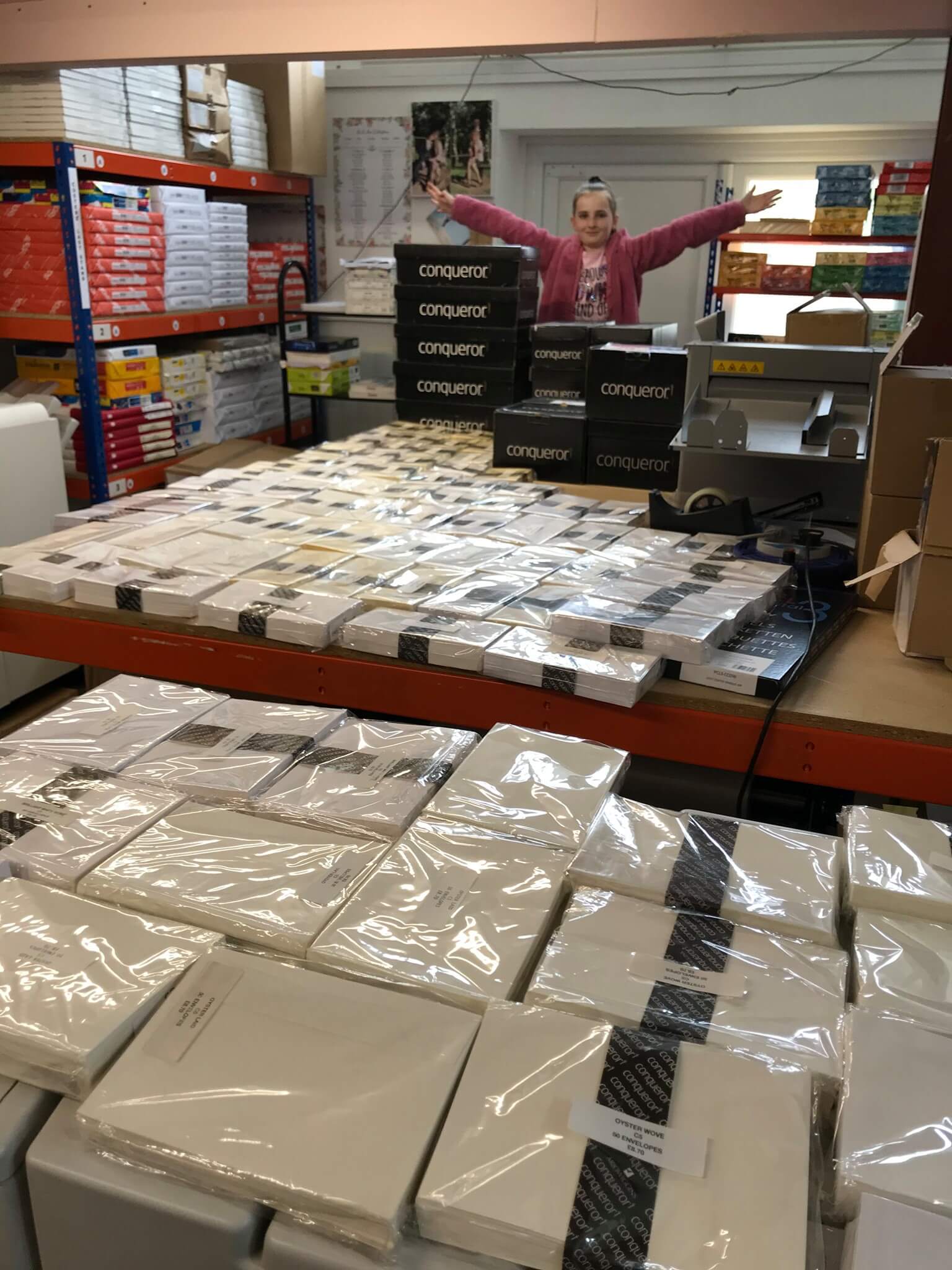 Catie-mae (aged 9) helps with the stock take! - Calco Paper Services Ltd